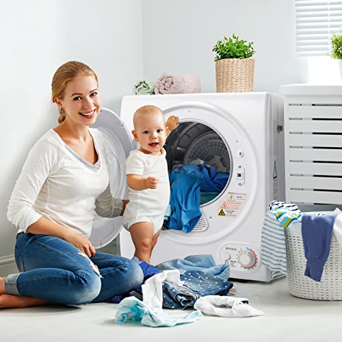 ROVSUN 110V Portable Clothes Dryer, High End Laundry Front Load Tumble Dryer Machine with Stainless Steel Tub & Simple Control Knob for Apartment, Dorm-850W, White
