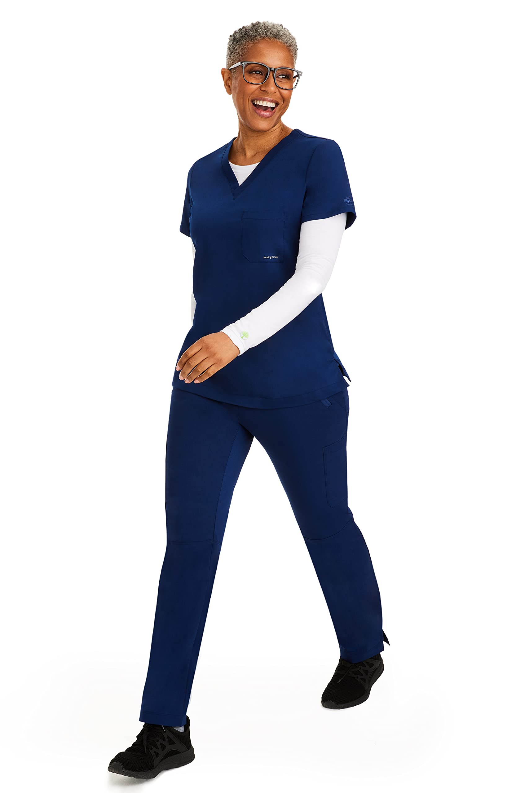 Healing Hands Women's Underscrub Soft Knit Melissa Longsleeve Scrub Tee with Breathable & Easy Care Fabric 5047, XL, White