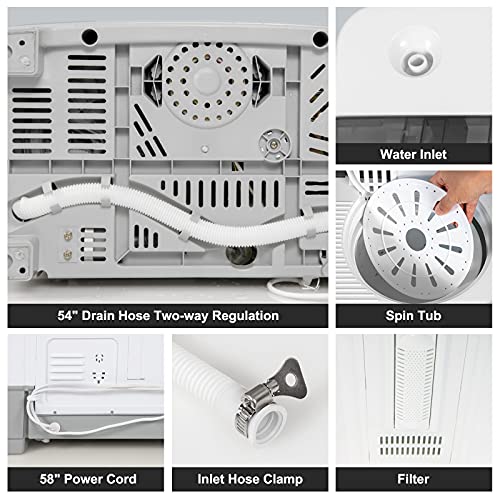 COSTWAY Portable Washing Machine, Twin Tub 22Lbs Capacity, Compact Washer(13.2Lbs) and Spinner(8.8Lbs) with Control Knobs, Built-in Drain Pump, Semi-Automatic Laundry washer for Apartment, RV (Grey)