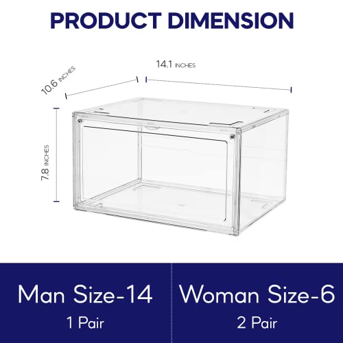 Sneakerview Clear Shoe Boxes With Lid –360° Clear Plastic Stackable Sneaker Storage For Sneakerhead. Professional Grade Acrylic Shoe Display Case .Purse and hat Organizer Storage.Fits US Size 14 2