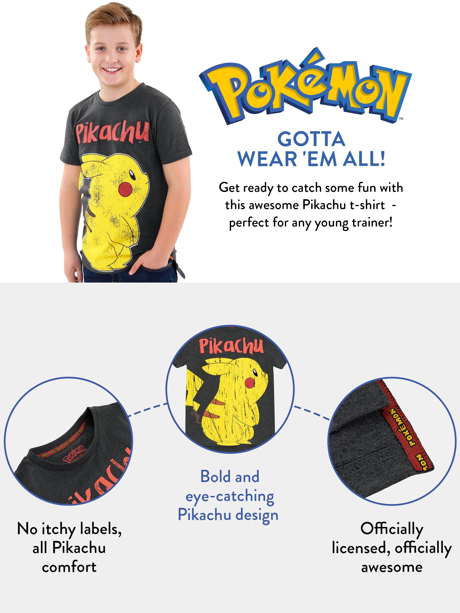Pokemon Tshirt | Pikachu Boys Tshirts | Pokémon Clothes for Kids Size 13 Multi