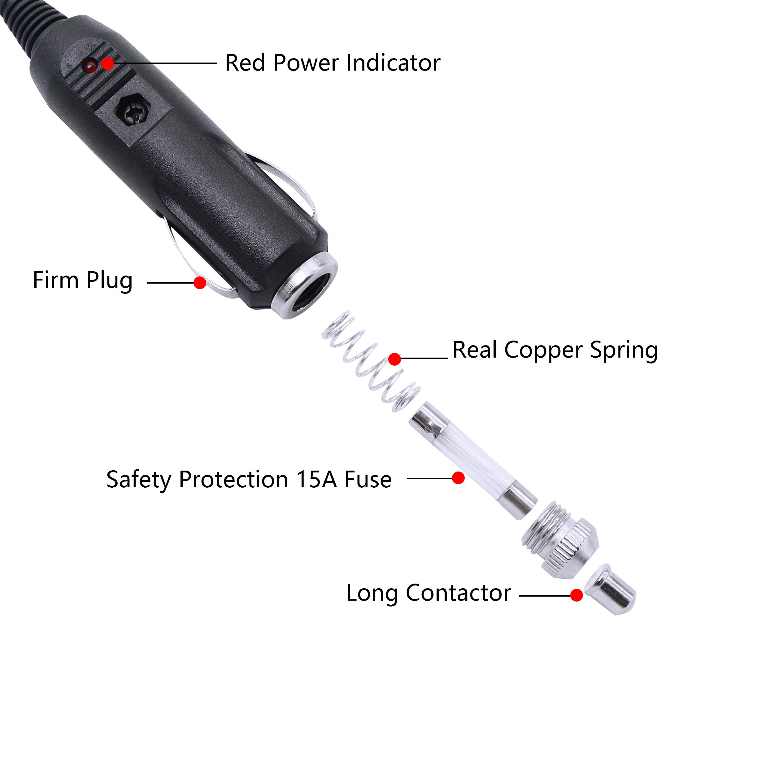 SinLoon Cigarette Lighter SAE Battery Charger Cable,12V 15A Cigarette Lighter Plug to Waterproof SAE Quick Release Adapter Extension Charging Cable with Fuse and LED Light(10FT,3 Meter)