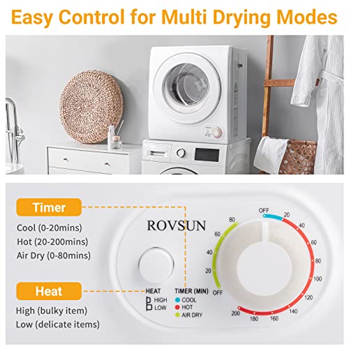 ROVSUN 110V Portable Clothes Dryer, High End Laundry Front Load Tumble Dryer Machine with Stainless Steel Tub & Simple Control Knob for Apartment, Dorm-850W, White