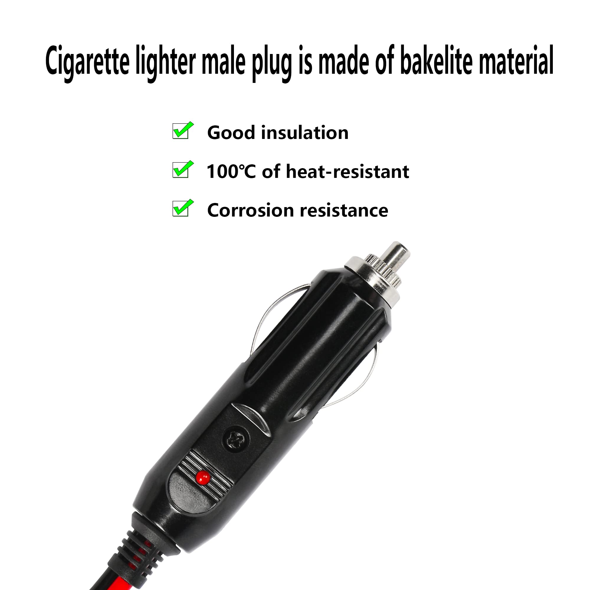 SinLoon Cigarette Lighter SAE Battery Charger Cable,12V 15A Cigarette Lighter Plug to Waterproof SAE Quick Release Adapter Extension Charging Cable with Fuse and LED Light(10FT,3 Meter)