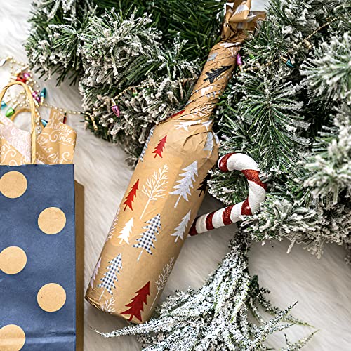 MAYPLUSS Christmas Wrapping Tissue Paper - 90 Sheets - Kraft Santa Design - 13.7 inch X 19.7 inch Per Sheet