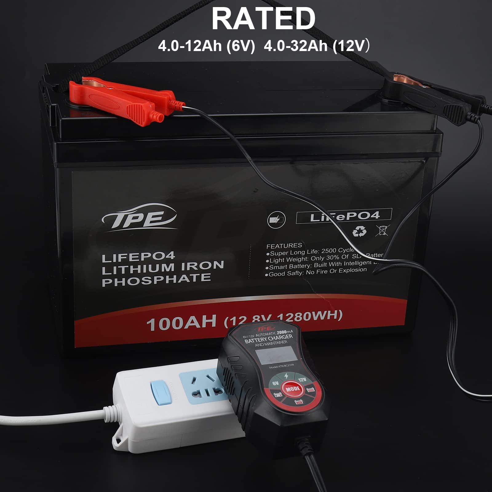 TPE Smart Battery Charger, 2 Amp Automatic Battery Charger 6V 12V Battey Charger Maintainer
