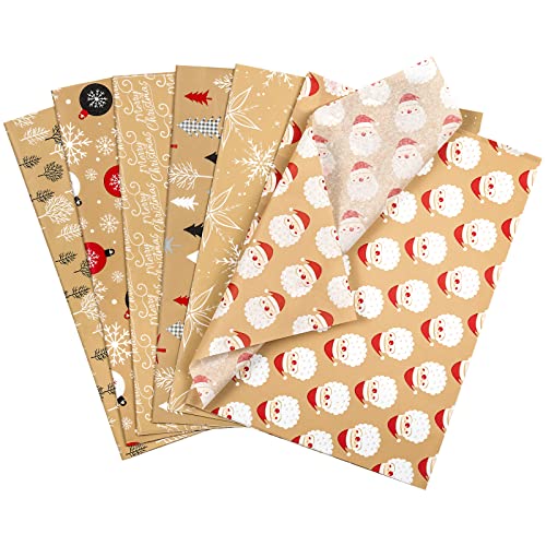 MAYPLUSS Christmas Wrapping Tissue Paper - 90 Sheets - Kraft Santa Design - 13.7 inch X 19.7 inch Per Sheet