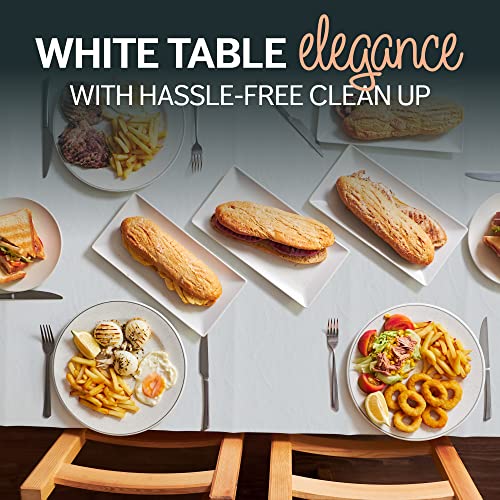 HOUZZKINGZ USA Paper Tablecloths for Rectangle Tables | 54β X 108β β 5 Pack | White Paper Disposable Tablecloth | 3-Ply Premium Paper & Plastic Table Cloths for Parties Disposable