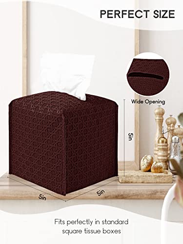 Tissue Box Cover, Leather Tissue Box Holder, Square Tissue Holders for Bathroom, 5"x5"x5" (Brown)