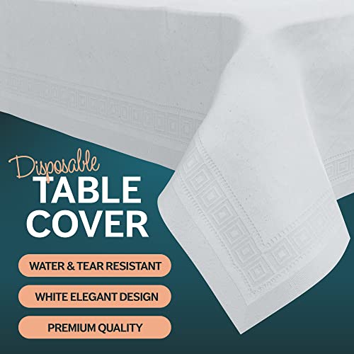 HOUZZKINGZ USA Paper Tablecloths for Rectangle Tables | 54β X 108β β 5 Pack | White Paper Disposable Tablecloth | 3-Ply Premium Paper & Plastic Table Cloths for Parties Disposable