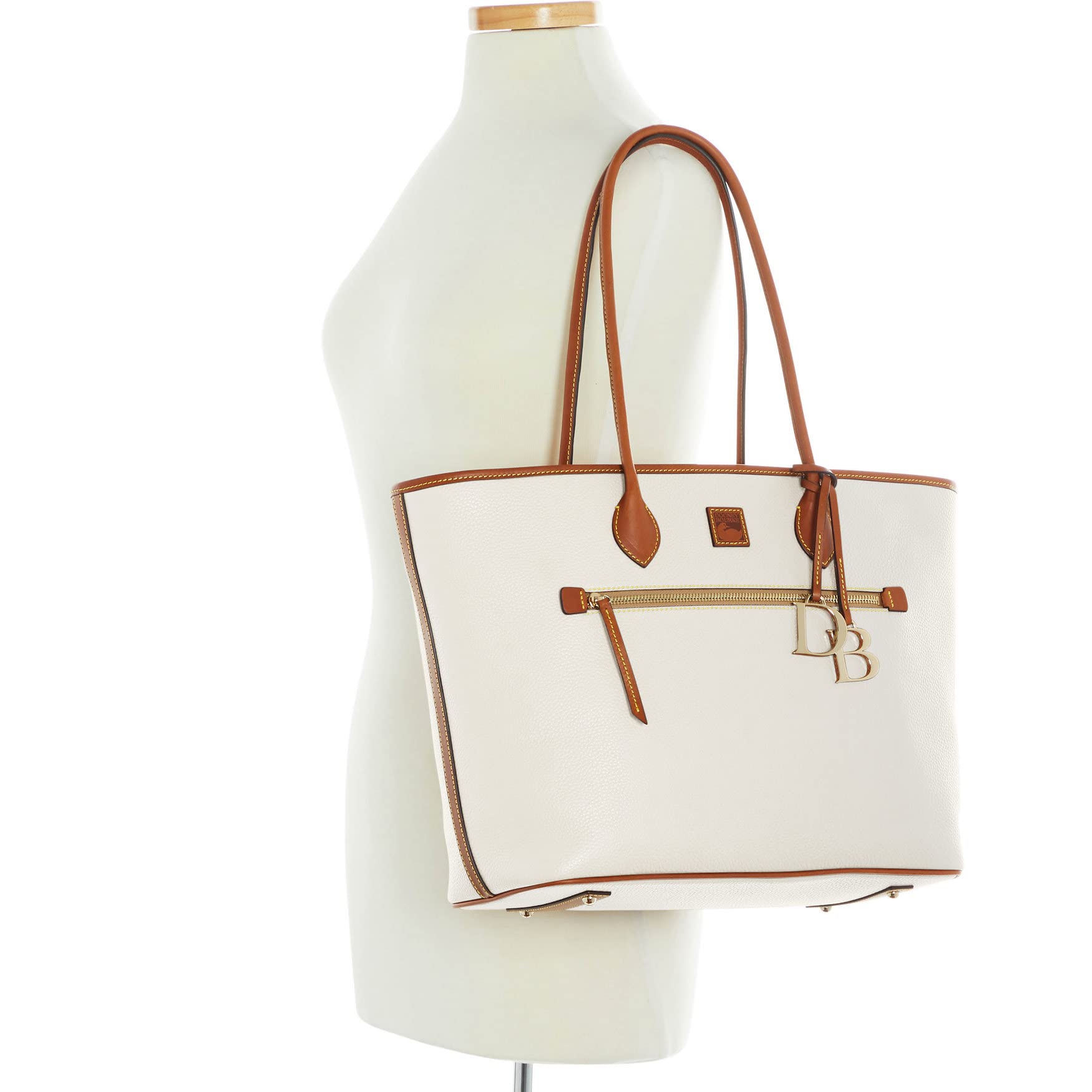 Dooney & Bourke Large Tote Bags for Women, Large Leather Tote Bag with Zipper Pockets and Long Shoulder Straps - White