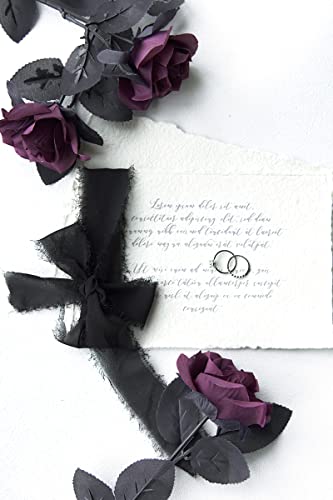 Kainonnan 3 Rolls Black Silk Ribbon Chiffon Ribbon Handmade Fringe Ribbon 1.5" x 7Yd Ribbon for Gift Wrapping Wedding Invitations Wedding Bouquets Decor (Black)