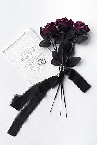 Kainonnan 3 Rolls Black Silk Ribbon Chiffon Ribbon Handmade Fringe Ribbon 1.5" x 7Yd Ribbon for Gift Wrapping Wedding Invitations Wedding Bouquets Decor (Black)