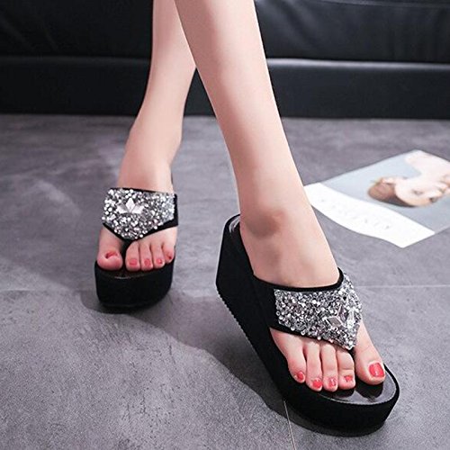 COVOYYAR Women's Summer Beach Casual Thong Shoes Platform Sandals Flip Flops (7.5, Black)