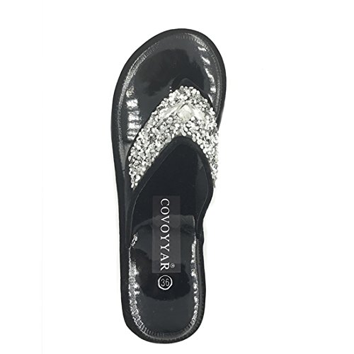 COVOYYAR Women's Summer Beach Casual Thong Shoes Platform Sandals Flip Flops (7.5, Black)