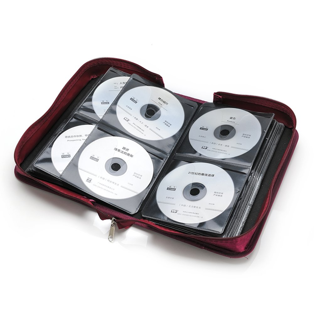 CCidea CD Case DVD Storage Holder, 128 Capacity DVD Cases Organizer CD Plastic Protective Carrying Binder,Portable Cd Wallet for Home Travel (Red)