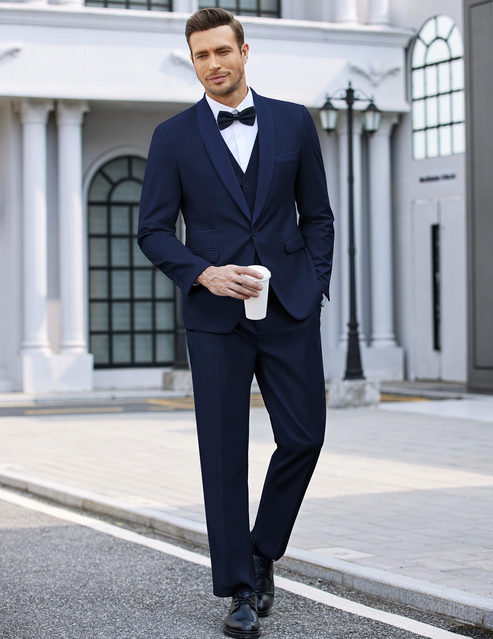 COOFANDY Mens 3-Piece Suit Slim Fit Tuxedo Set Dinner Suit Dinner Jacket Navy Blue XXL