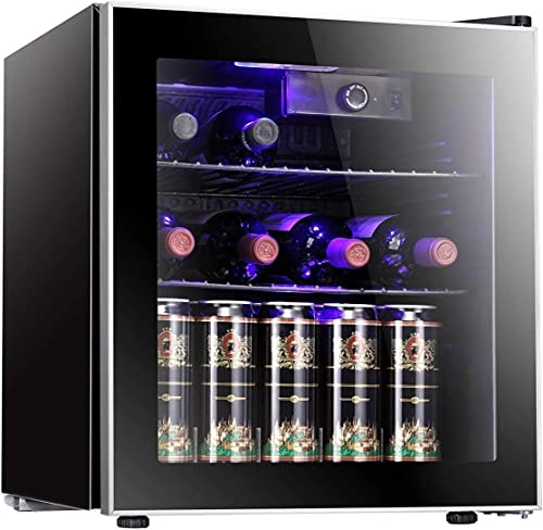 Antarctic Star 12 Bottle 70 Can Wine Cooler/Cabinet Beverage Refrigerator Small Mini Fridge Clear Front Glass Door Counter Top Red Cellar Beer Soda Bar Quiet Compressor Freestanding 1.6 cu.ft Black