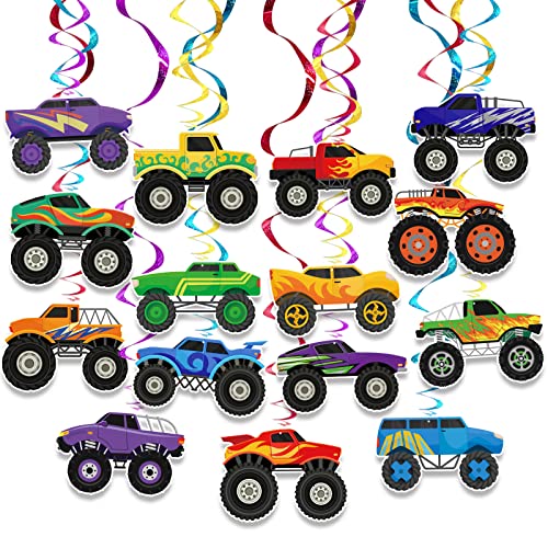 Truck Hanging Swirl Banner Party Decorations 60 Pieces Race Car Cutout Glitter Foil Streamers for Kids Racing Car Birthday Party Supplies Baby Shower Home Wall Ceiling Garden Decor