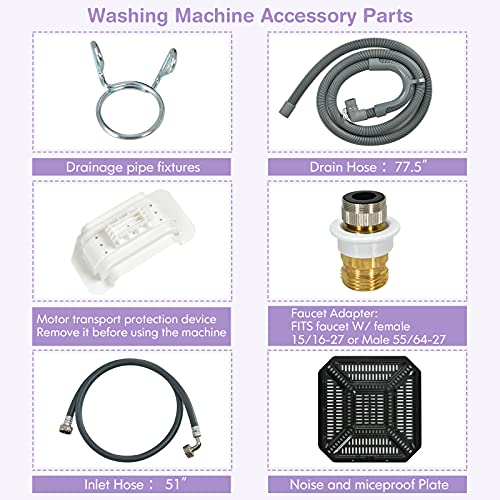 COSTWAY Portable Washing Machine, Built-in Drain Pump, 8Lbs Capacity, Full-Automatic washer with 6 Programs, 6 Water Levels, Child Lock, Compact Washer and spinner Combo for RV, Dorm, Apartment (Purple)