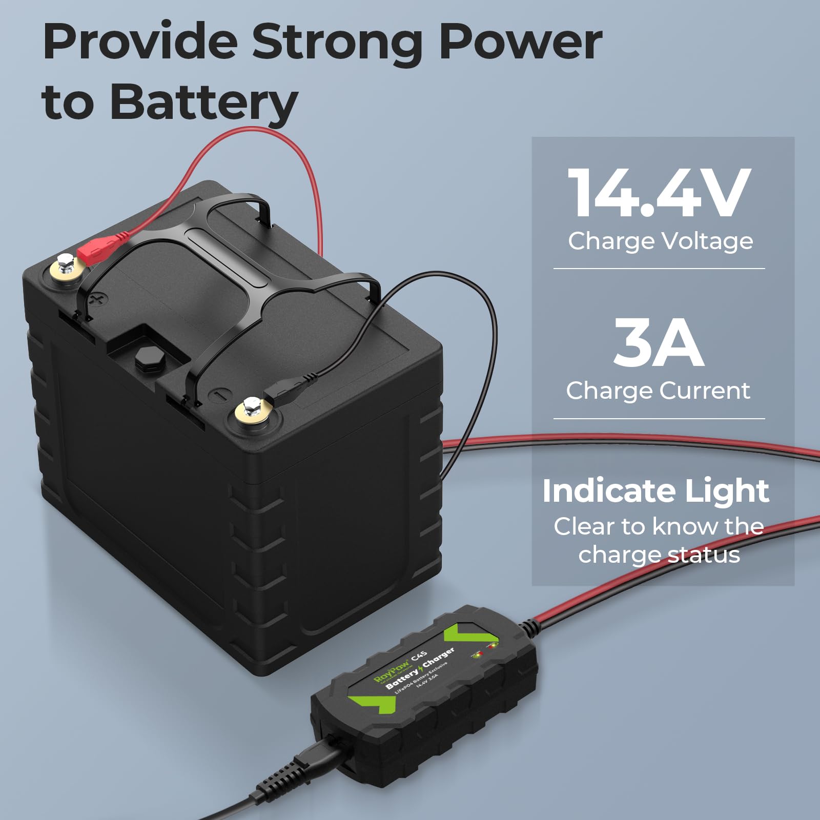 RoyPow 12V Battery Charger 3-Amp Automatic Smart Battery Maintainer, Trickle Charger, and Battery Desulfator with Alligator Clamp and Ring Terminal