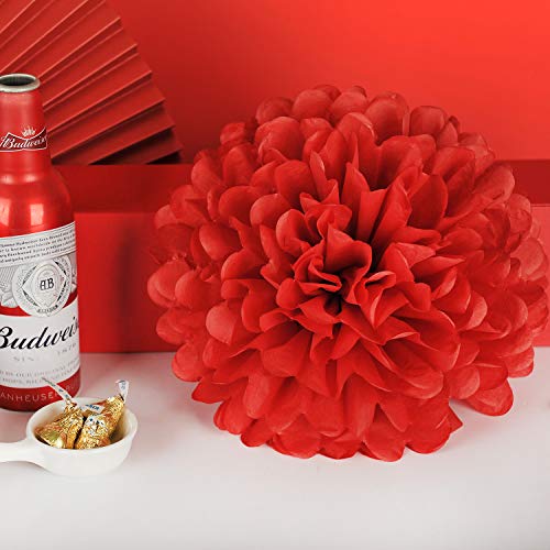 MISU 10" Red Tissue Pom Poms DIY Tissue Paper Flowers for Birthday Wedding Baby Shower Tea Party Dessert Table Decoration, Pack of 18