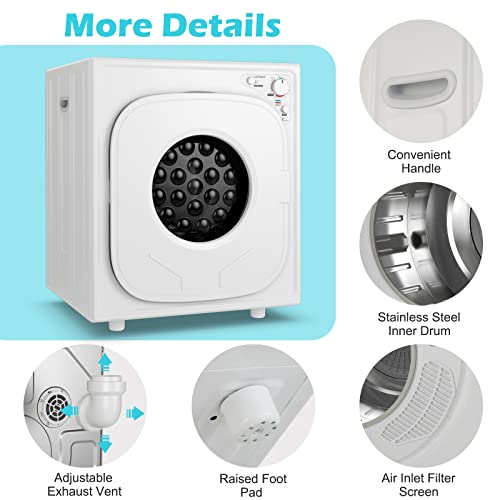 COSTWAY Portable Dryer, Stainless Steel Clothes Dryer with Touch Panel, 2 Modes, 4 Drying Programs and Adjustable Exhaust Vent, 13.2 LBS Front Load Tumble Laundry Dryer for Apartment, Dorm and Home, 1500W, White