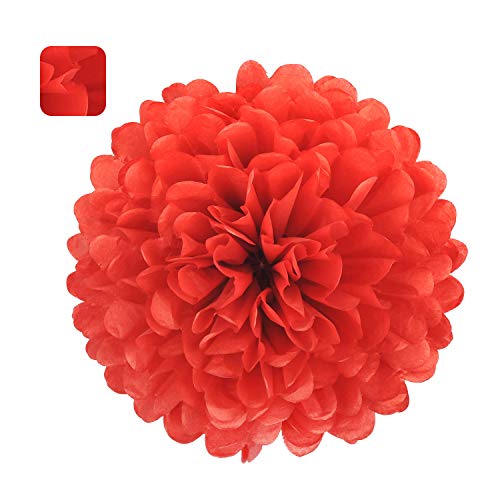 MISU 10" Red Tissue Pom Poms DIY Tissue Paper Flowers for Birthday Wedding Baby Shower Tea Party Dessert Table Decoration, Pack of 18