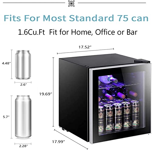Antarctic Star 12 Bottle 70 Can Wine Cooler/Cabinet Beverage Refrigerator Small Mini Fridge Clear Front Glass Door Counter Top Red Cellar Beer Soda Bar Quiet Compressor Freestanding 1.6 cu.ft Black