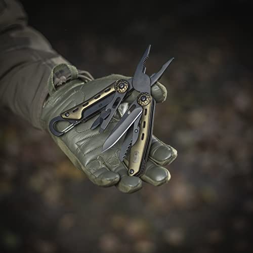 M-Tac 11-in-1 Multitool Pliers - Stainless Steel Utility Screwdriver Multi Tool in Nelon Belt Sheath for EDC Outdoor Camping, Fishing, Survival, Hiking (Gold #5)