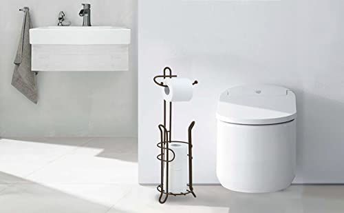 SunnyPoint Bathroom Toilet Tissue Paper Roll Storage Holder Stand with Reserve, The Reserve Area Has Enough Space to Store Mega Rolls; Coating Bronze