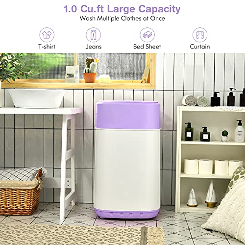 COSTWAY Portable Washing Machine, Built-in Drain Pump, 8Lbs Capacity, Full-Automatic washer with 6 Programs, 6 Water Levels, Child Lock, Compact Washer and spinner Combo for RV, Dorm, Apartment (Purple)