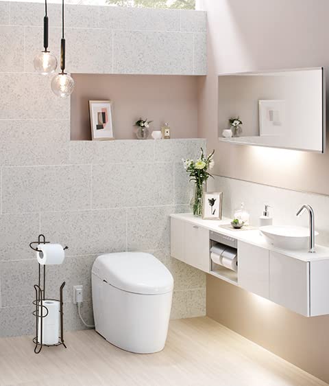 SunnyPoint Bathroom Toilet Tissue Paper Roll Storage Holder Stand with Reserve, The Reserve Area Has Enough Space to Store Mega Rolls; Coating Bronze