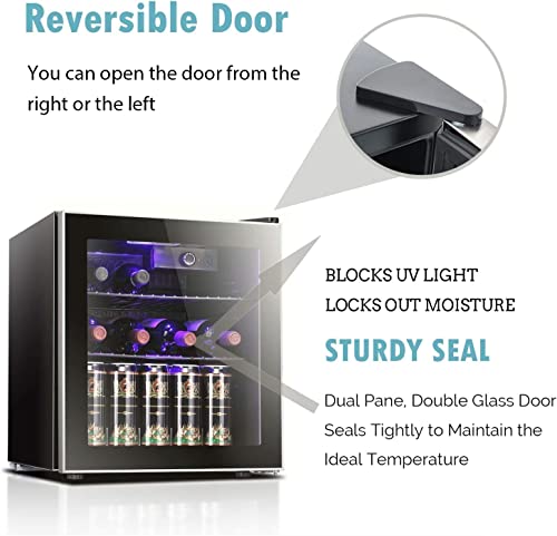 Antarctic Star 12 Bottle 70 Can Wine Cooler/Cabinet Beverage Refrigerator Small Mini Fridge Clear Front Glass Door Counter Top Red Cellar Beer Soda Bar Quiet Compressor Freestanding 1.6 cu.ft Black
