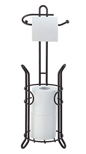 SunnyPoint Bathroom Toilet Tissue Paper Roll Storage Holder Stand with Reserve, The Reserve Area Has Enough Space to Store Mega Rolls; Coating Bronze