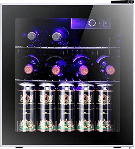 Antarctic Star 12 Bottle 70 Can Wine Cooler/Cabinet Beverage Refrigerator Small Mini Fridge Clear Front Glass Door Counter Top Red Cellar Beer Soda Bar Quiet Compressor Freestanding 1.6 cu.ft Black