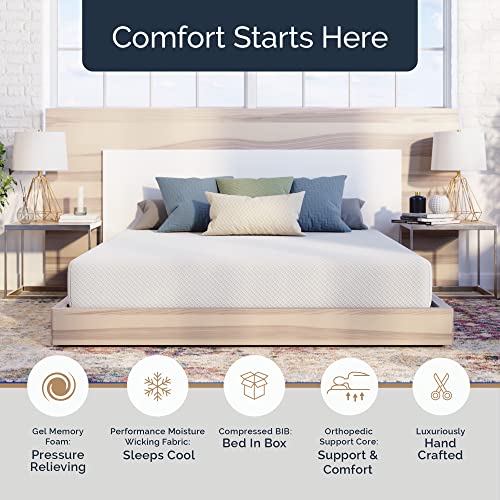Loosh King Size Mattress, 10" Cool Gel Memory Foam Mattress Moisture Wicking Fabric, Cool Sleep & High-Density Orthopedic Support & Comfort - CertiPUR-US Certified, Bed in Box