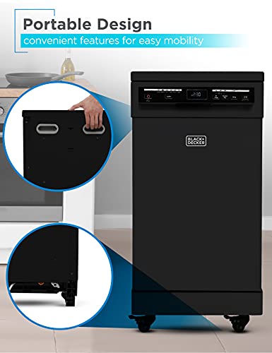 BLACK+DECKER Portable Dishwasher, 18 inches Wide, 8 Place Setting, Black