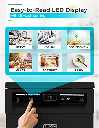 BLACK+DECKER Portable Dishwasher, 18 inches Wide, 8 Place Setting, Black