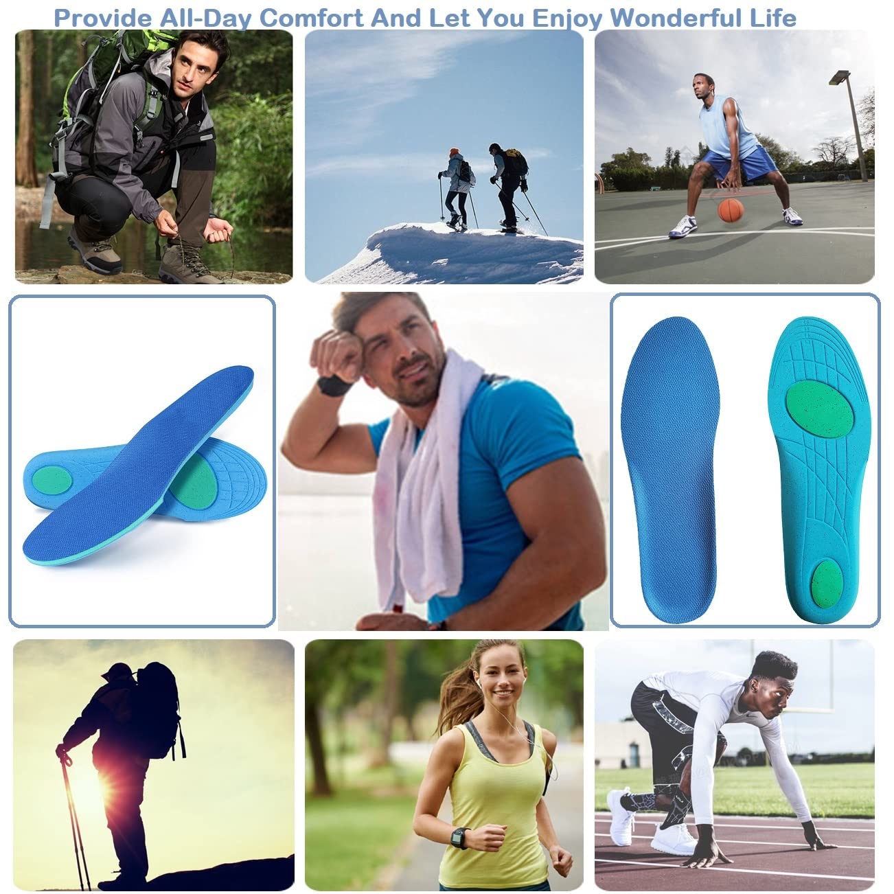 2 Pair -Shoe Inserts for Mens Womens Kids Replacement Insoles for Work Boots Sneaker, Cushion Shock Absorbing Comfort Breathable Inner Soles (Women 10-12 Men 9-11)