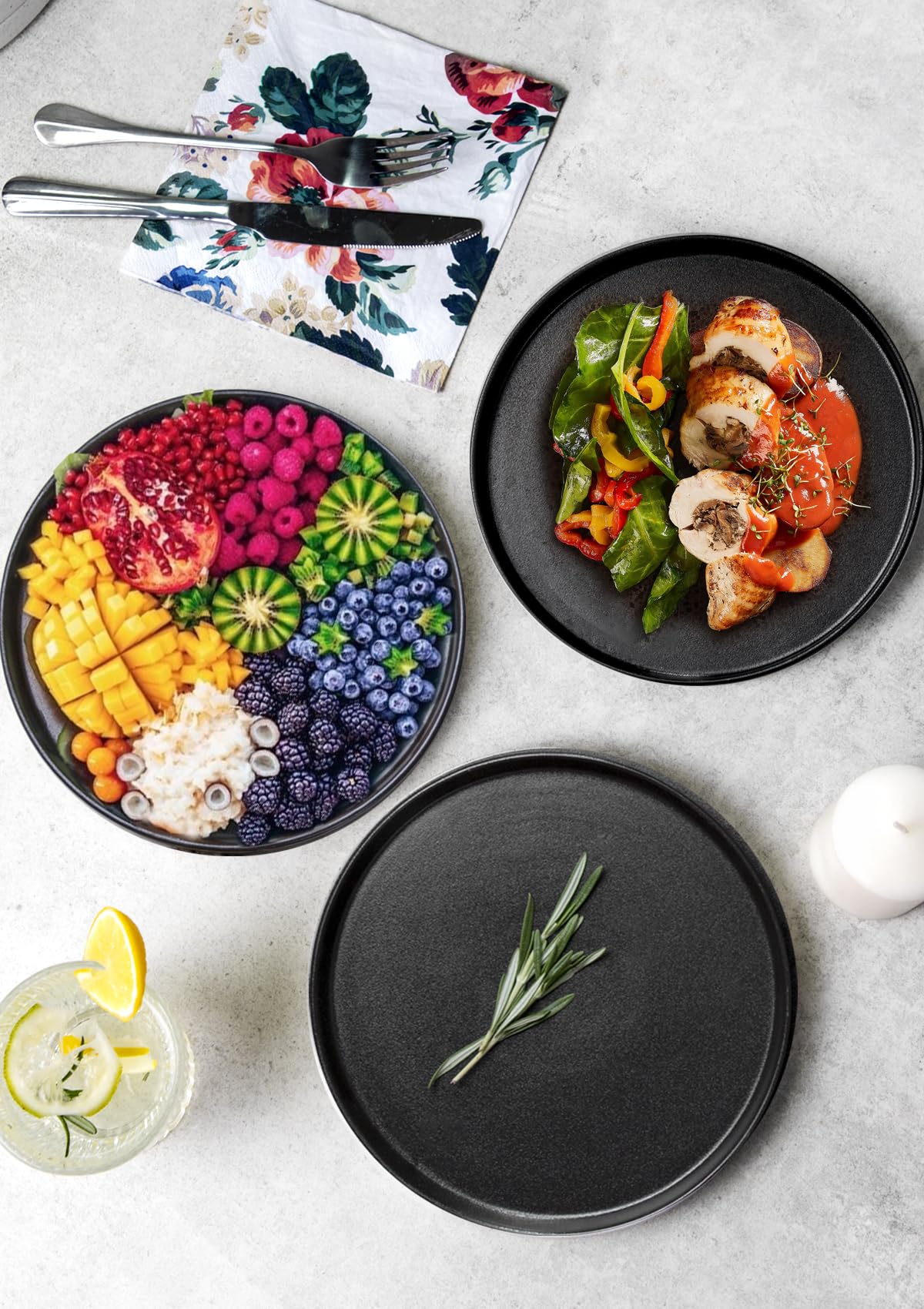 Nucookery Ceramic Dinner Plates Set of 6, 10 Inch Salad Plates, Round Dessert Plates, Large Dinnerware Plates for Kitchen, Microwave, Oven, Dishwasher Safe, Scratch Resistant - Matte Black