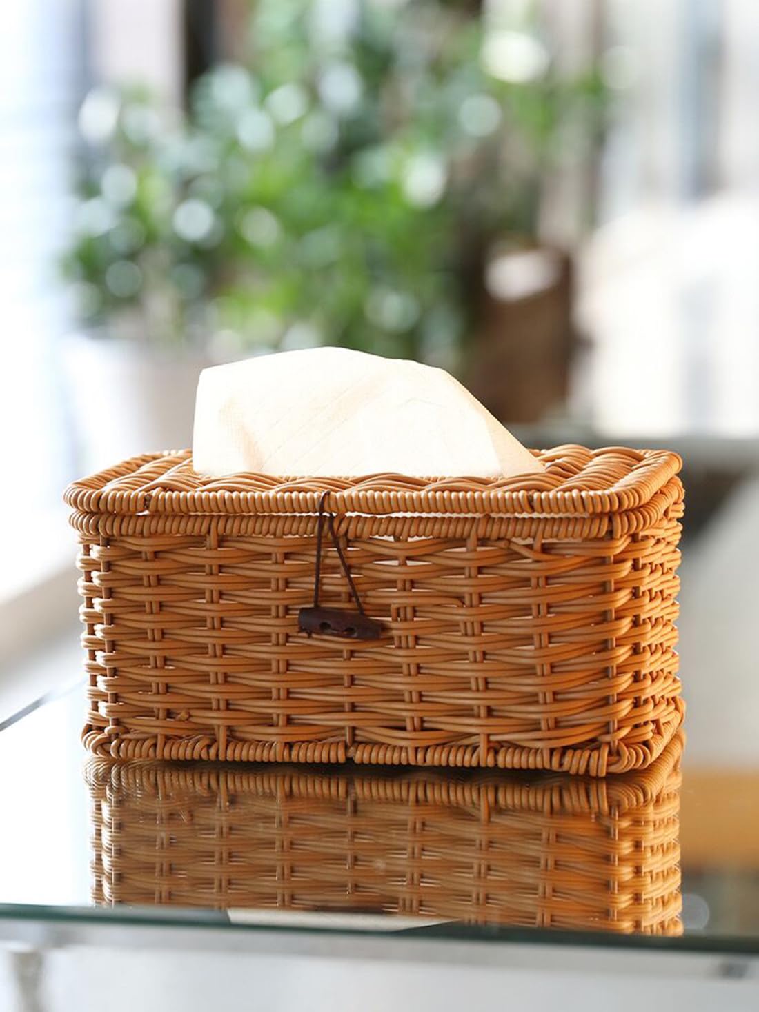 QUHUOYAO Tissue Box Cover Woven Tissue Holder Rectangular Tissue Holder Seagrass Tissue Box Holder Decorative Tissue Box Holder on Table and Barthroom (Brown)