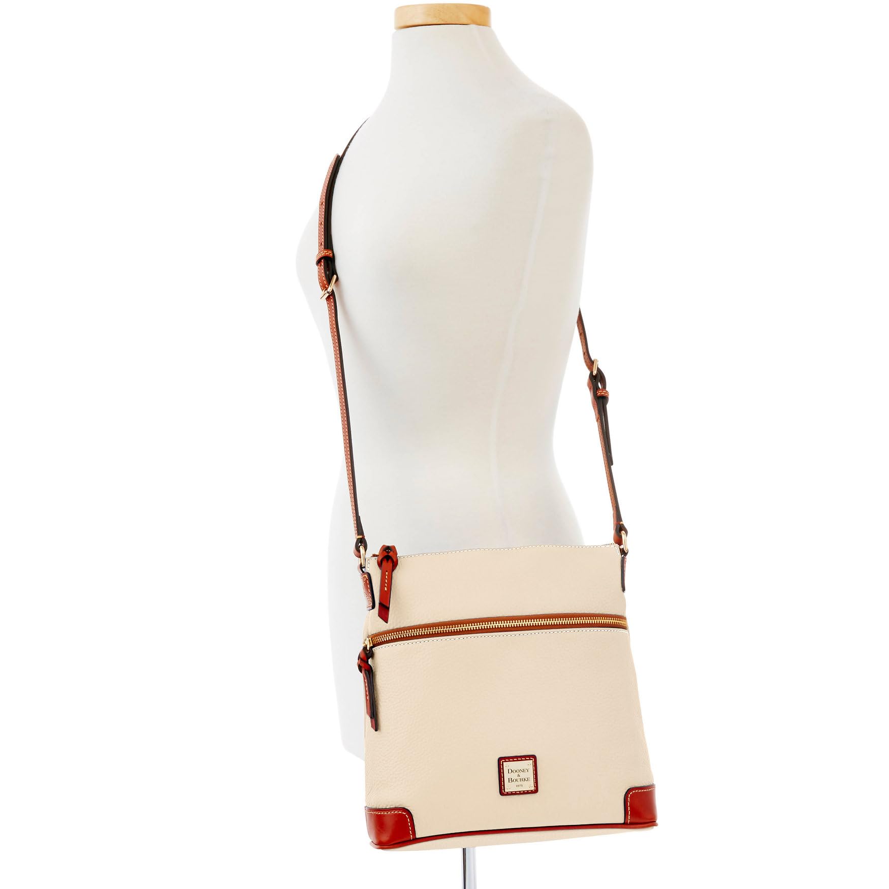 Dooney & Bourke Women's Crossbody in Pebble Grain Leather, Large Handbag with Adjustable Shoulder Strap, Bone