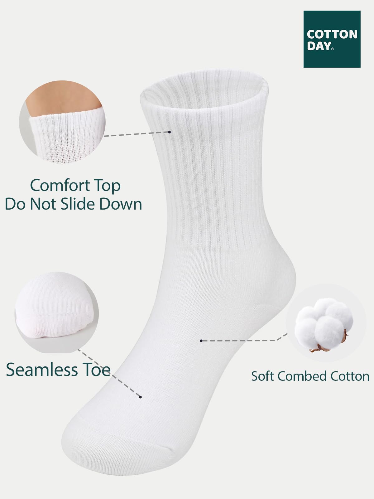 COTTON DAY Unisex School Kids Boys Girls Soft Cotton White Athletic Socks 4-6 Years All White Size S (6)