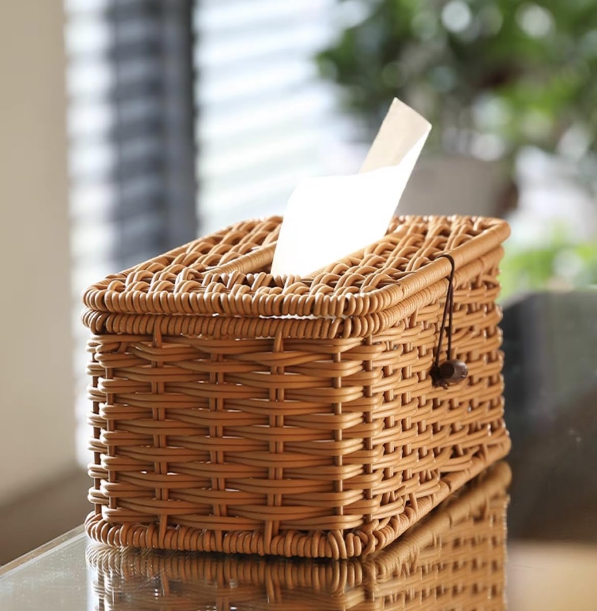 QUHUOYAO Tissue Box Cover Woven Tissue Holder Rectangular Tissue Holder Seagrass Tissue Box Holder Decorative Tissue Box Holder on Table and Barthroom (Brown)