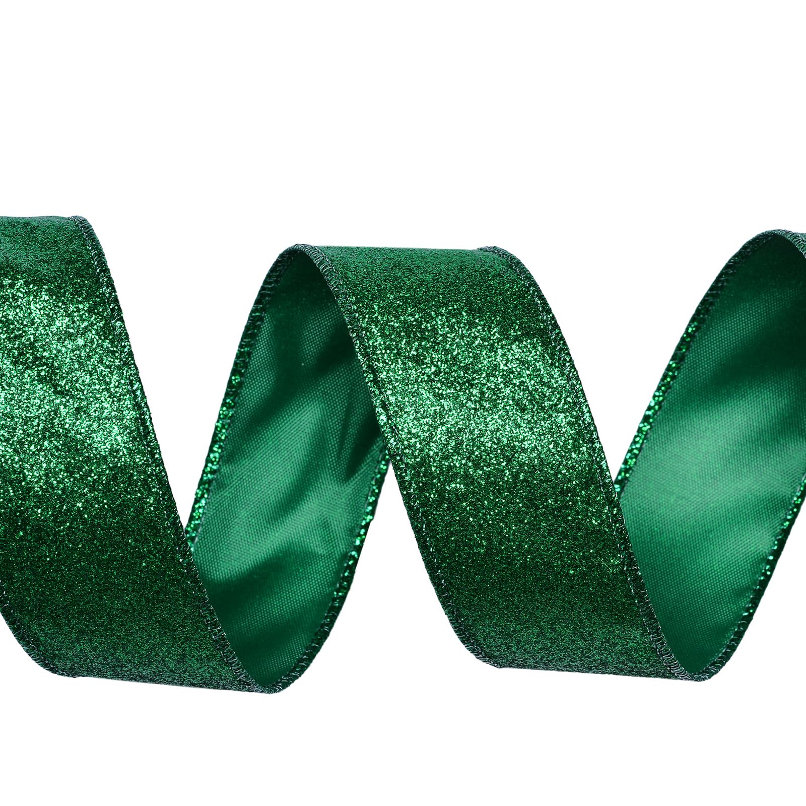 Ribest Green Glitter Wired Ribbon for Christmas Tree Wreath Decoration Home Décor Gift Wrapping Crafts Sewing, 1 1/2 Inch 10 Yard