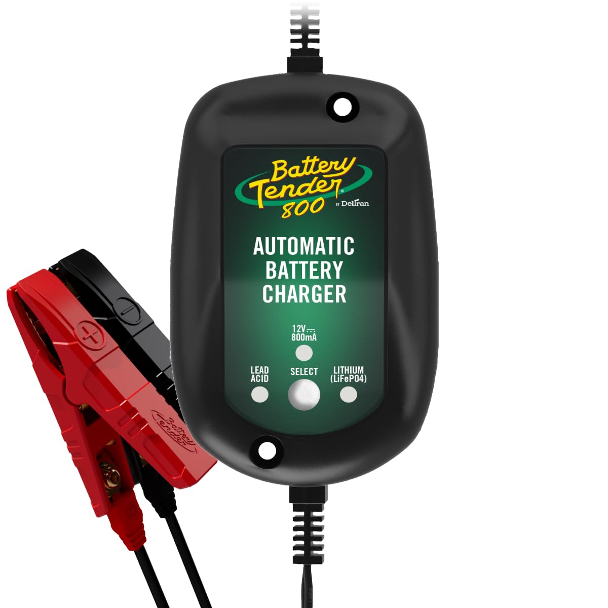Battery Tender 800mA 12V Weather Resistant Battery Charger and Maintainer - Marine and Automotive Smart Fully Automatic for Boats Watercraft - Selectable Lead Acid Lithium - 022-0150-DL-WH