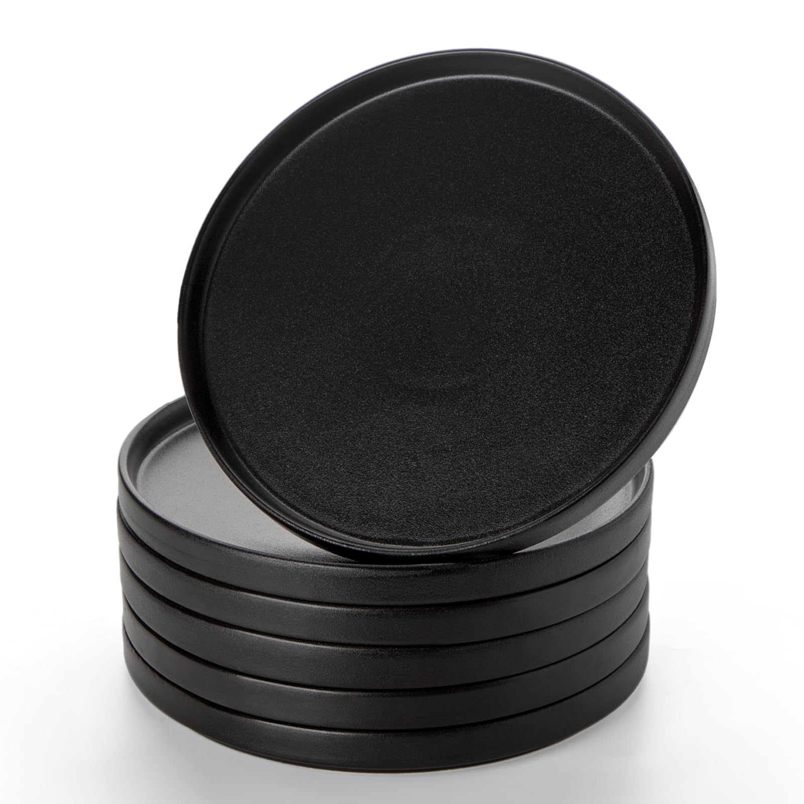 Nucookery Ceramic Dinner Plates Set of 6, 10 Inch Salad Plates, Round Dessert Plates, Large Dinnerware Plates for Kitchen, Microwave, Oven, Dishwasher Safe, Scratch Resistant - Matte Black