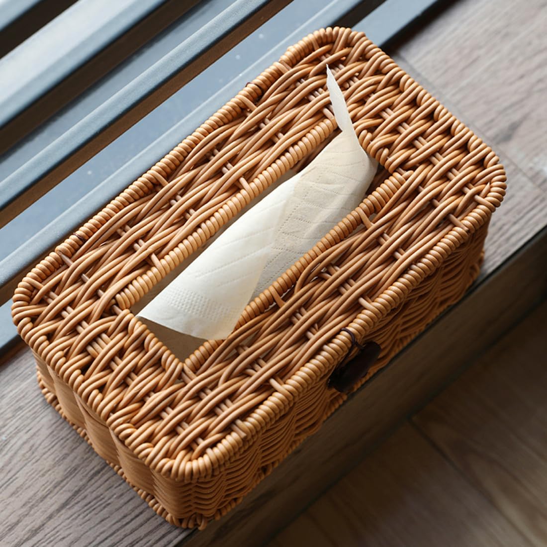 QUHUOYAO Tissue Box Cover Woven Tissue Holder Rectangular Tissue Holder Seagrass Tissue Box Holder Decorative Tissue Box Holder on Table and Barthroom (Brown)