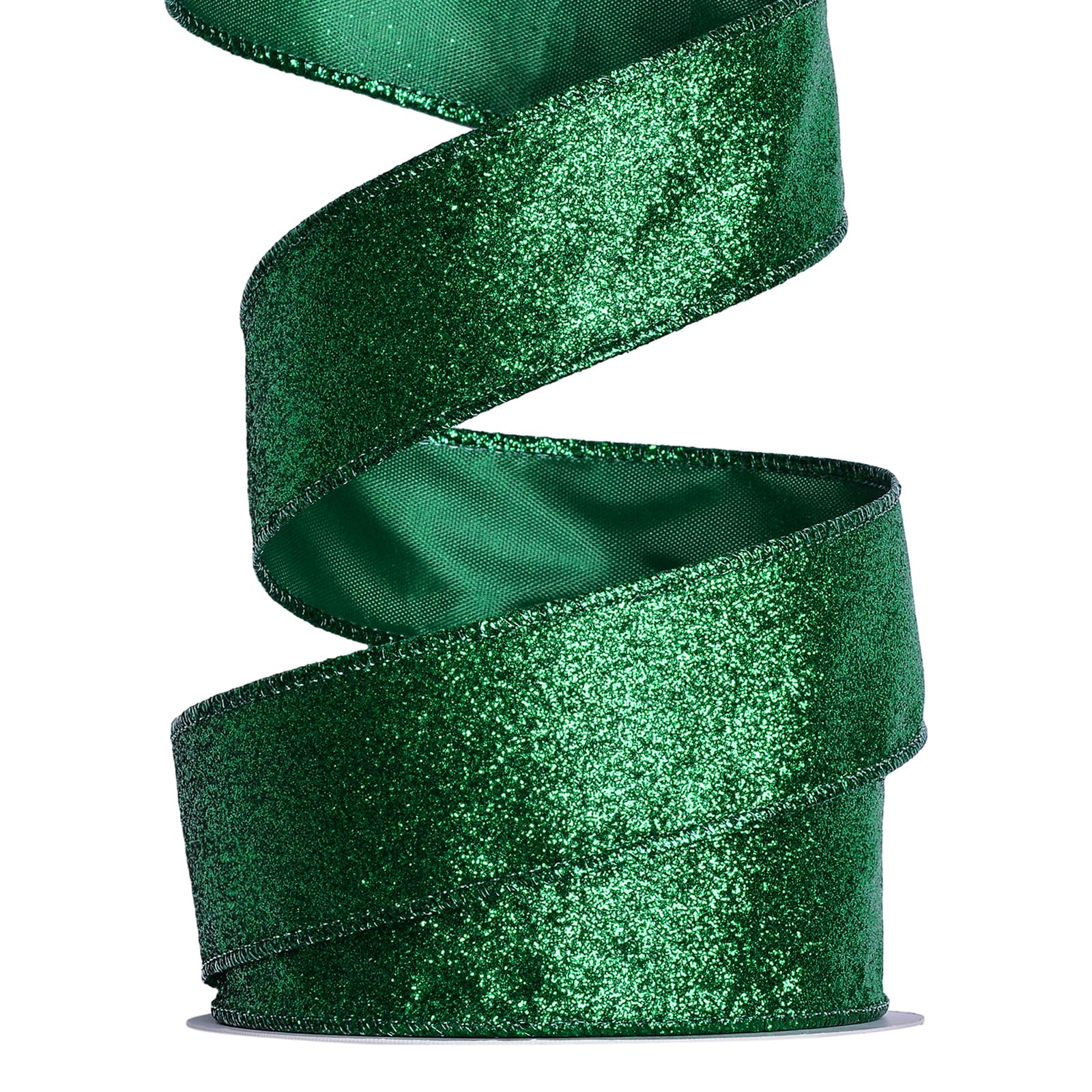 Ribest Green Glitter Wired Ribbon for Christmas Tree Wreath Decoration Home Décor Gift Wrapping Crafts Sewing, 1 1/2 Inch 10 Yard